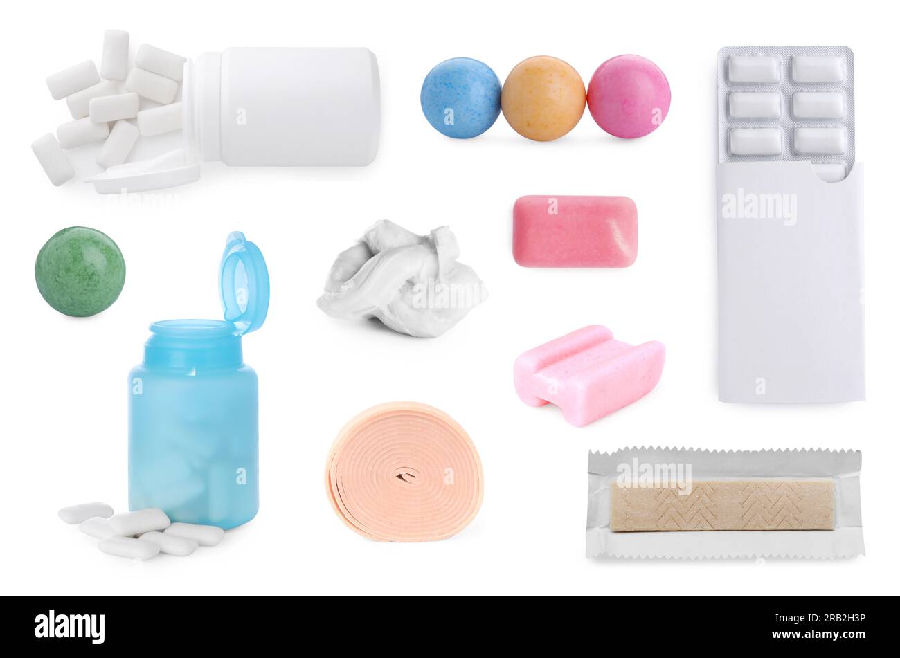 Set of different chewing gums on white background Stock Photo - Alamy