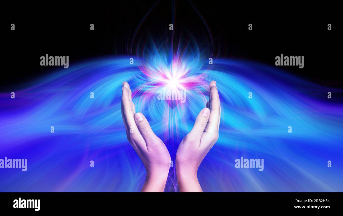 Aura phenomena. Woman with flows of energy making beautiful pattern ...