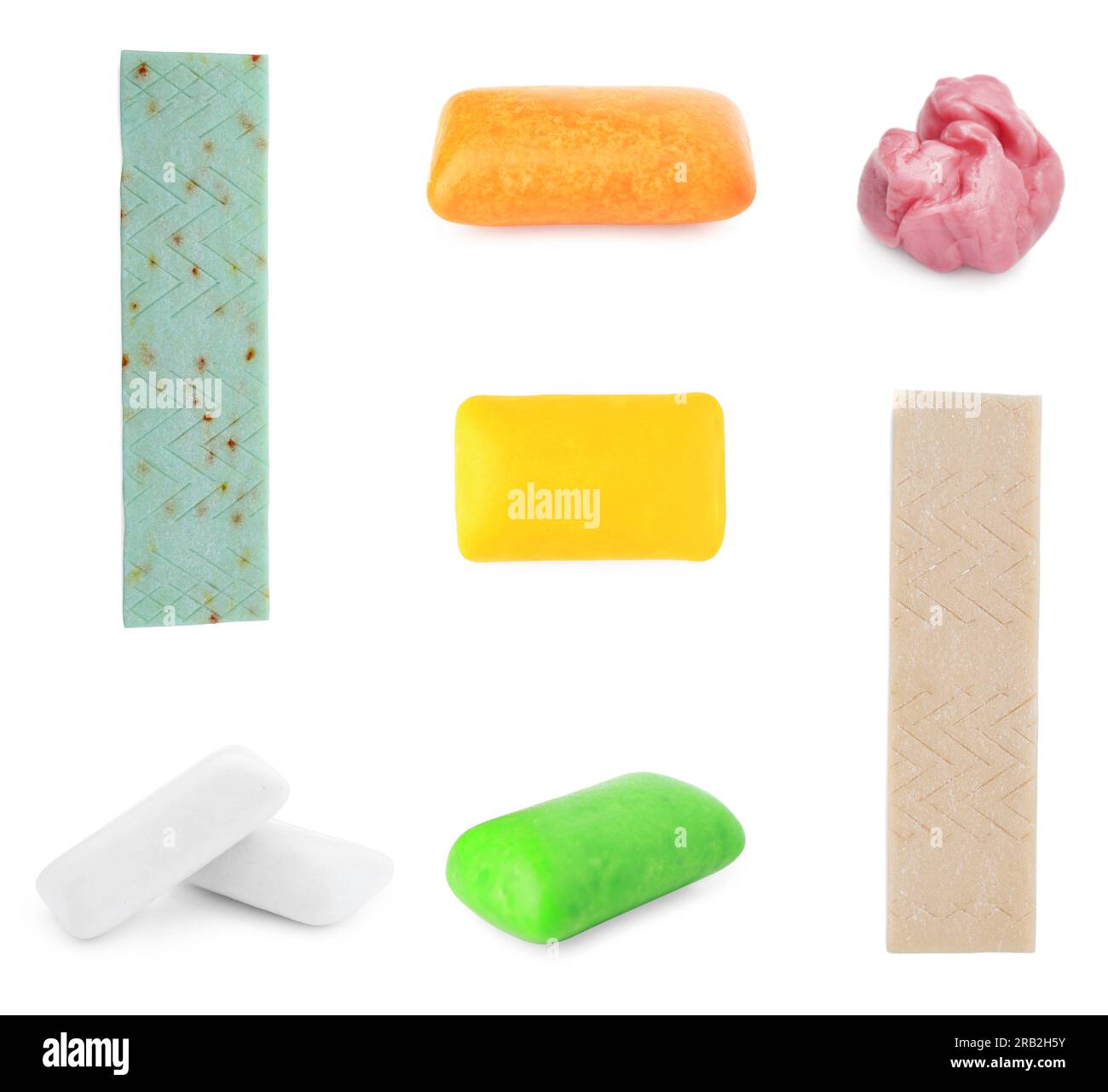 Set of different chewing gums on white background Stock Photo - Alamy