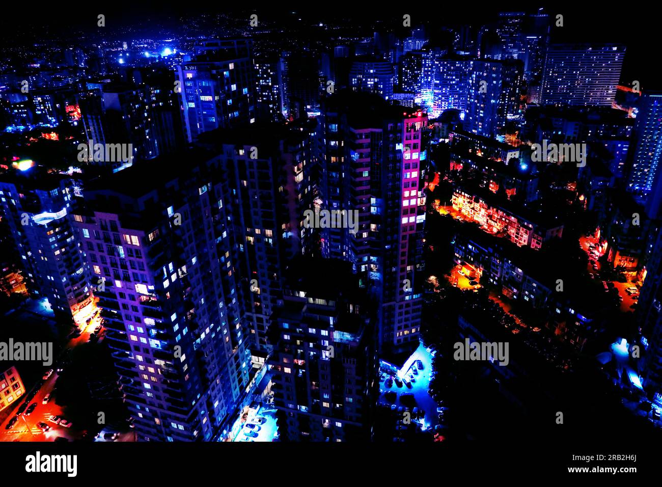 Dark cityscape with beautiful neon lights. Modern metropolis Stock ...