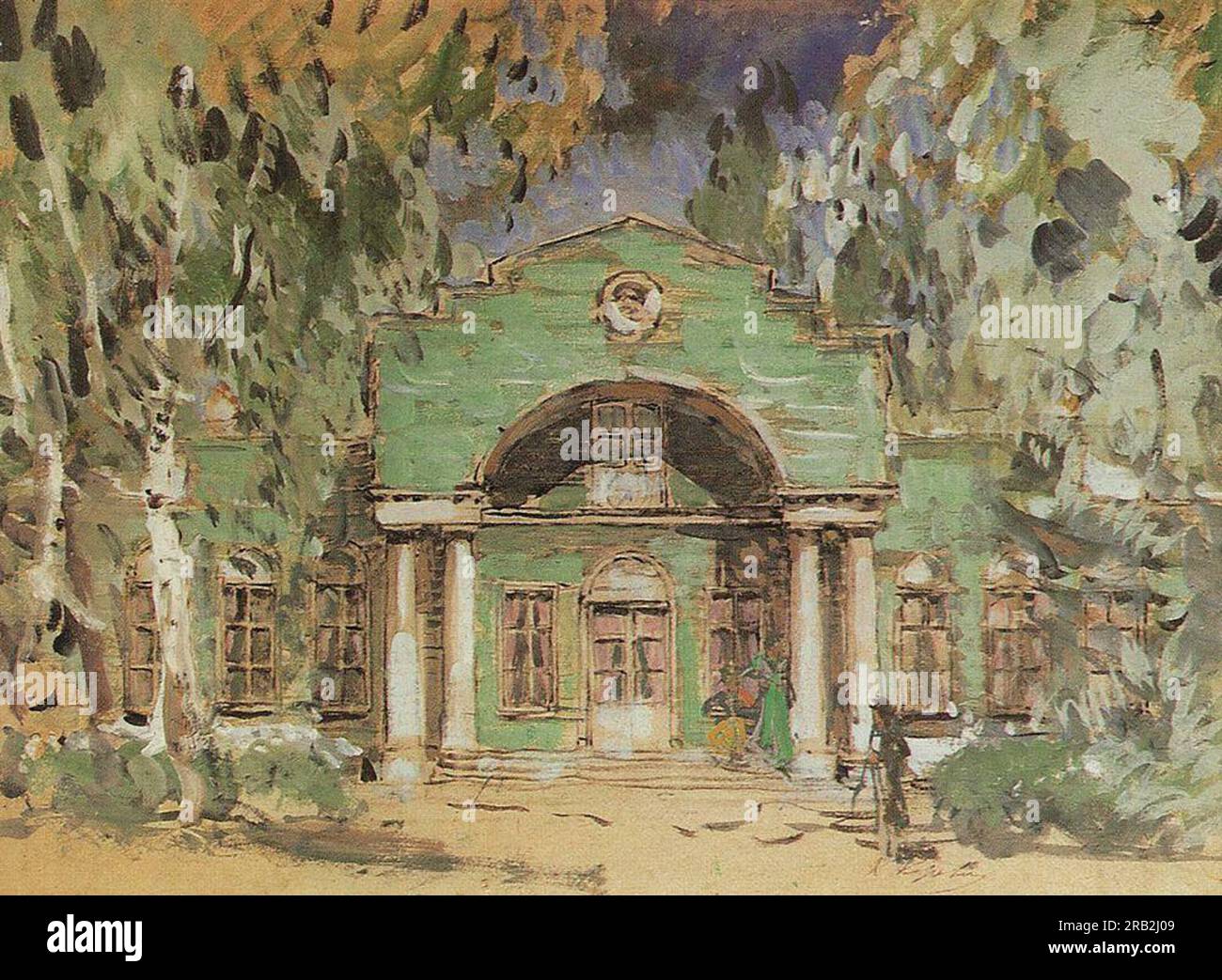 The Larin`s Garden. Sketch of set for P. Tchaikovsky`s opera 1908 by ...