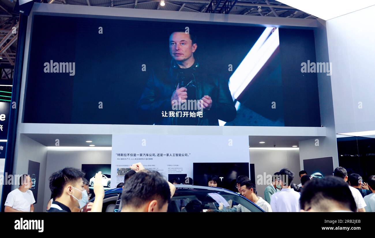SHANGHAI, CHINA - JULY 6, 2023 - Visitors visit the Tesla booth at the ...