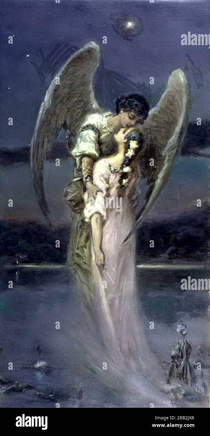 Girl with Angel by Wilhelm Kotarbinski Stock Photo - Alamy