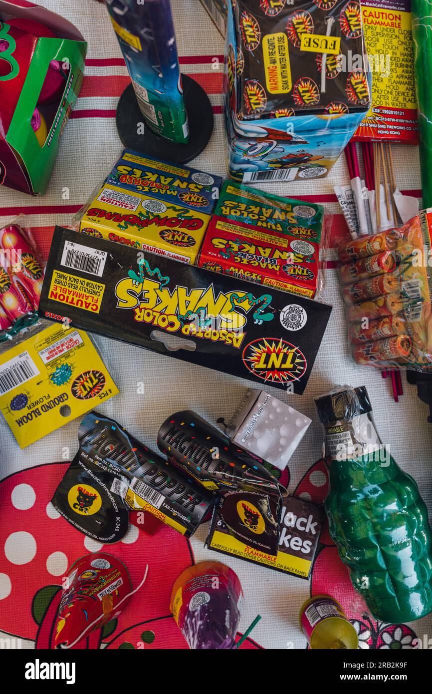 Black Cat Junior Pyro Backpack full of fireworks for kids Stock Photo ...