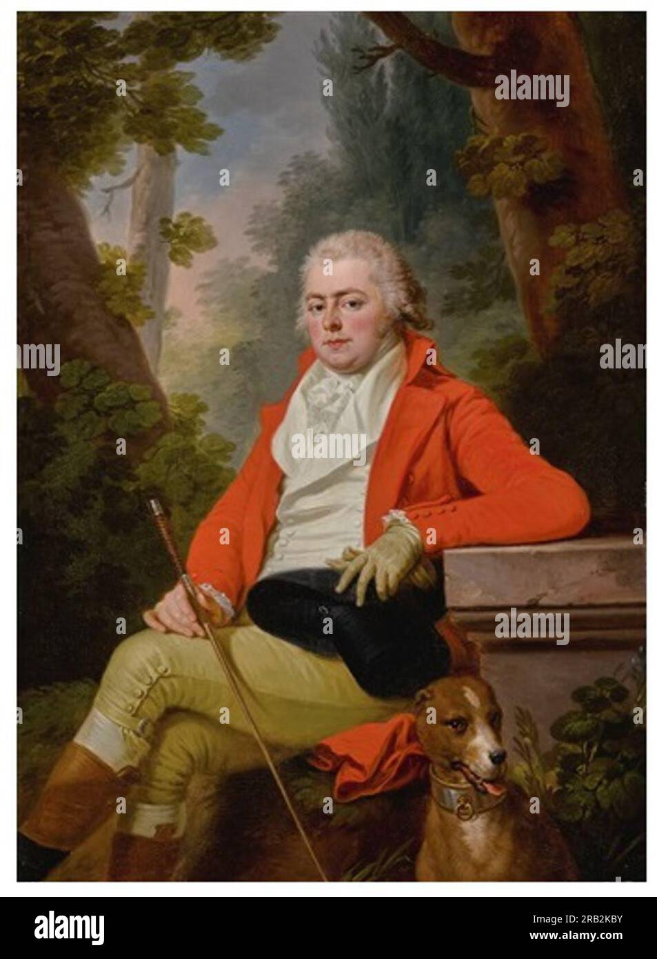 PORTRAIT OF PRINCE ALEXEI GOLITSYN WITH HIS DOG, SEATED IN A WOODED ...