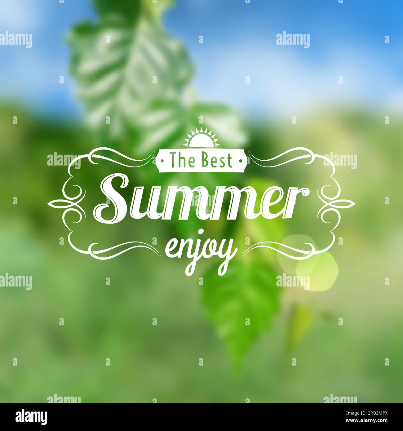Square summer postcard with green and blue blurred background Stock ...