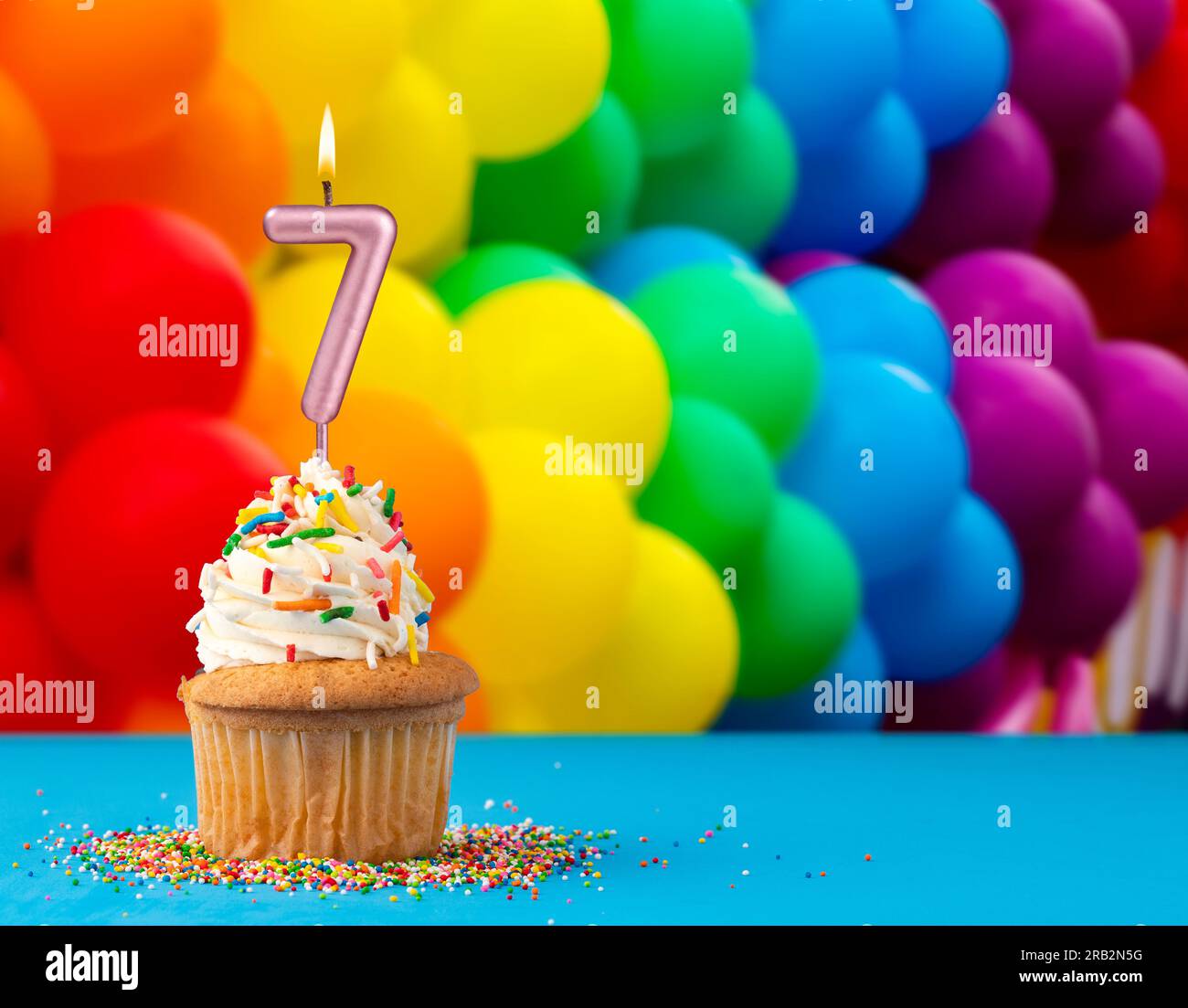 Birthday candle number 7 - Invitation card with balloons in colors of ...