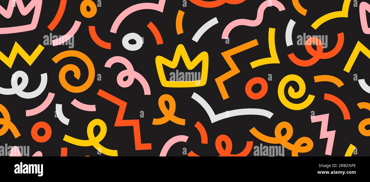 Funky doodle squiggly lines seamless pattern. Colorful childish ...