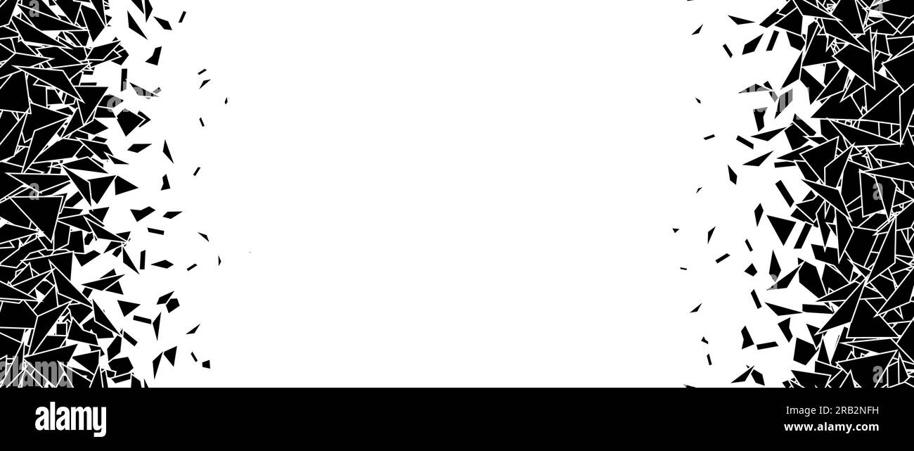 Debris and shatters in vertical repeating border. Black broken triangle ...