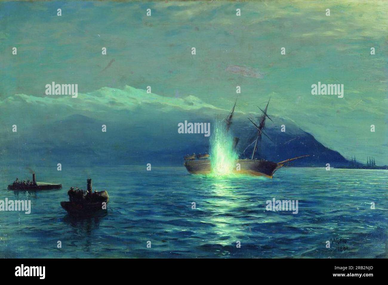 Sinking the Turkish steamer 'Intibach' by boats of ship 'Grand Duke ...