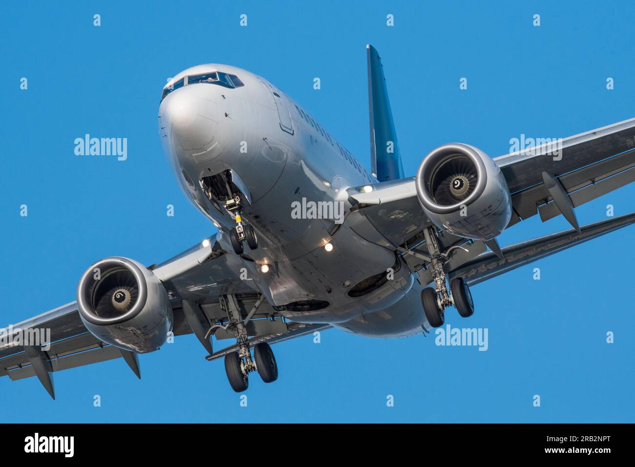 Sharp telephoto close-up of aircraft landing in Victoria, BC, Canada ...
