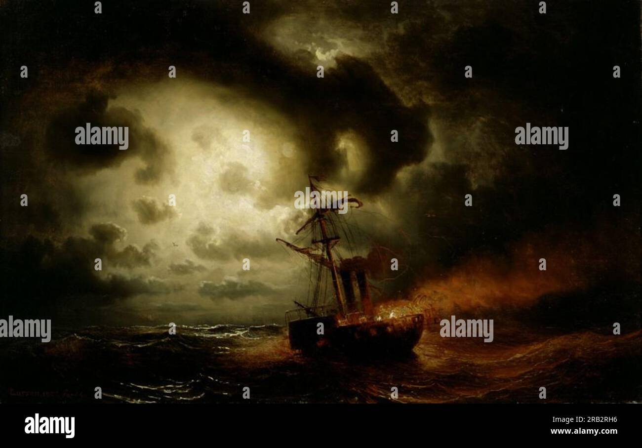 Burning Steamship 1857 by Marcus Larson Stock Photo - Alamy