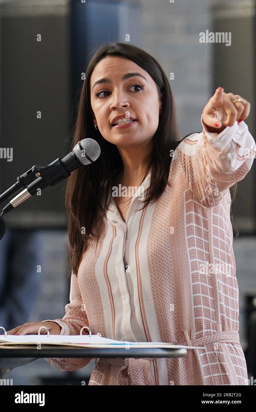 Bronx, NY, USA. 6th July, 2023. Alexandria Ocasio-Cortez at a public ...