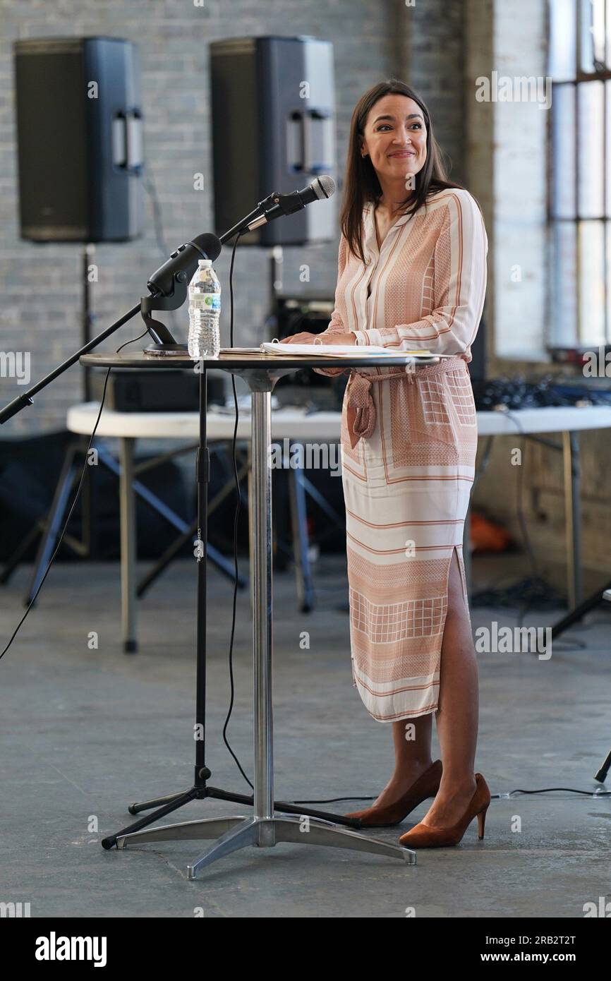 Bronx, NY, USA. 6th July, 2023. Alexandria Ocasio-Cortez at a public ...