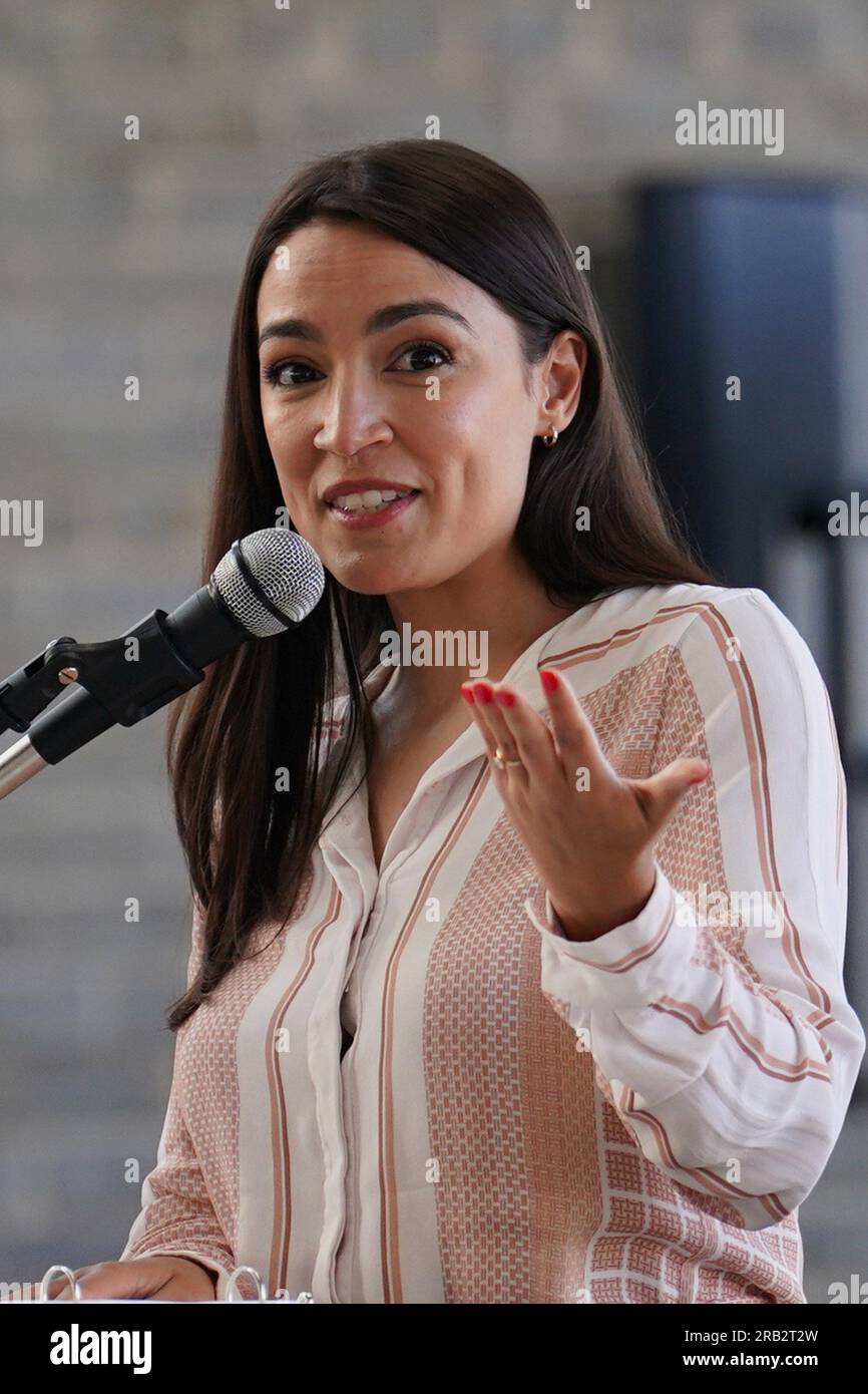Bronx, NY, USA. 6th July, 2023. Alexandria Ocasio-Cortez at a public ...