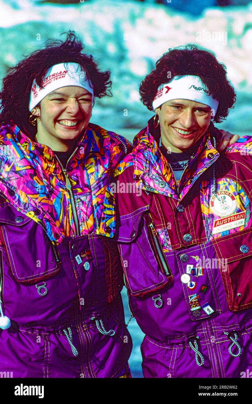 Doris Neuner (AUT) (R) gold medal winner, Olympic Champipn with her ...