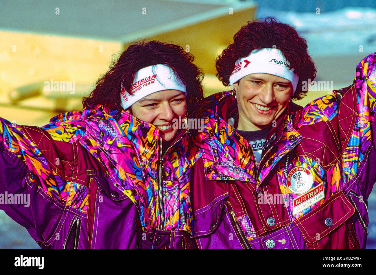 Doris Neuner (AUT) (R) gold medal winner, Olympic Champipn with her ...