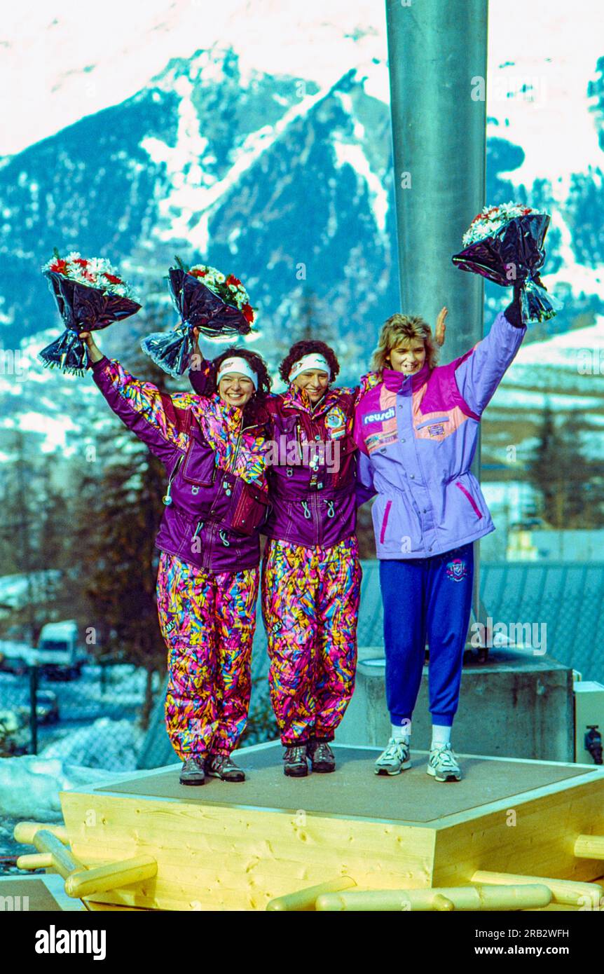 Doris Neuner (AUT) (C) gold medal winner, Olympic Champipn with her ...