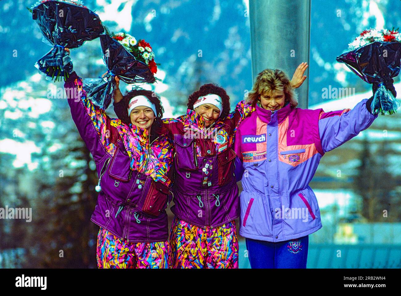 Doris Neuner (AUT) (C) gold medal winner, Olympic Champipn with her ...