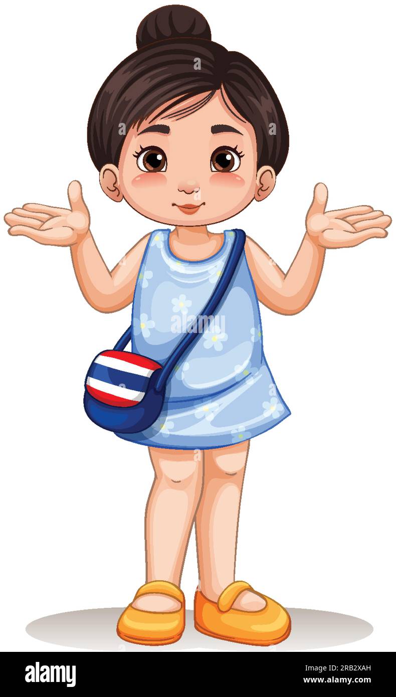 Cute Asian Thai girl cartoon character illustration Stock Vector Image ...