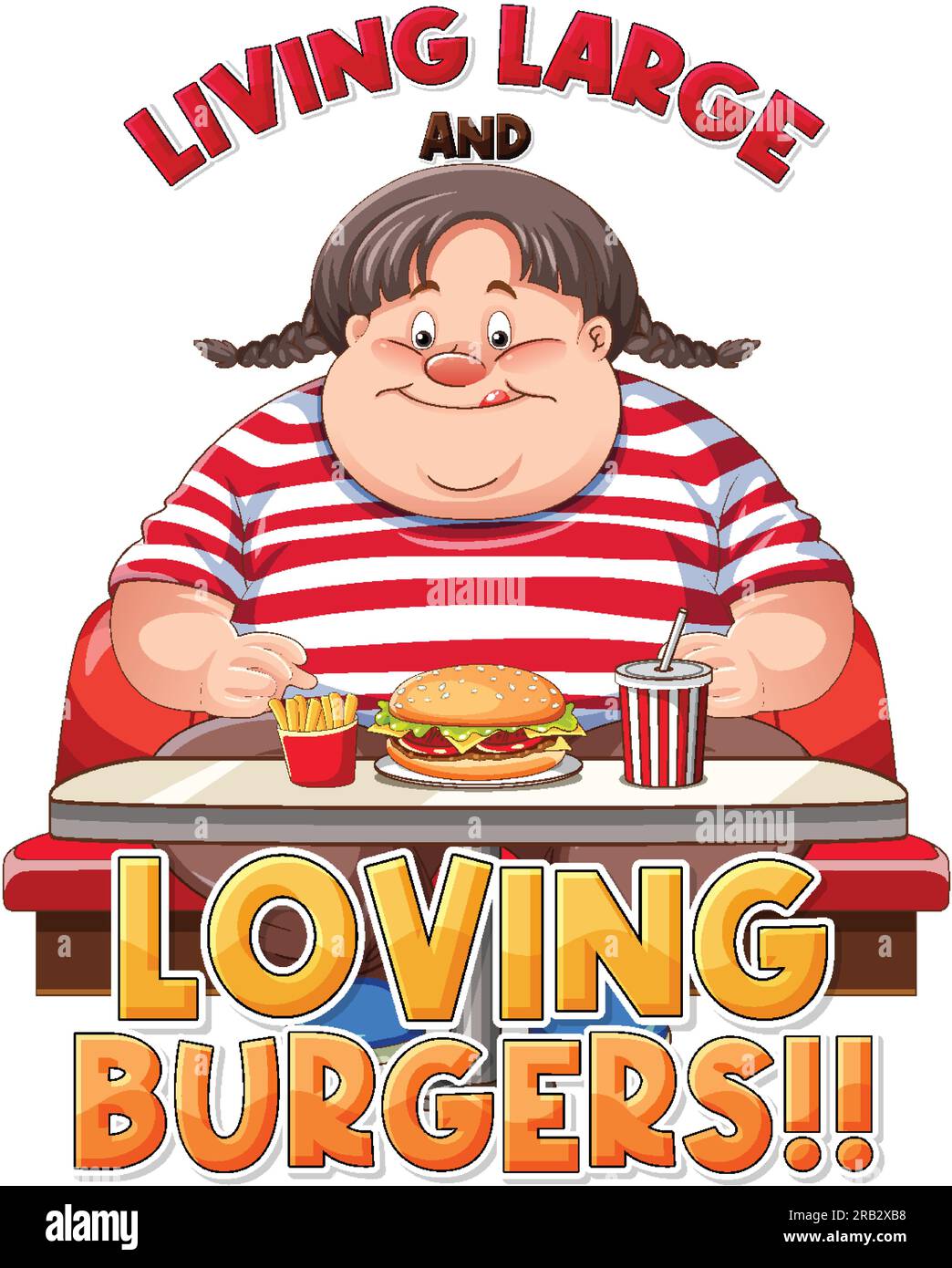 Overweight Woman and Fast Food Temptation illustration Stock Vector ...