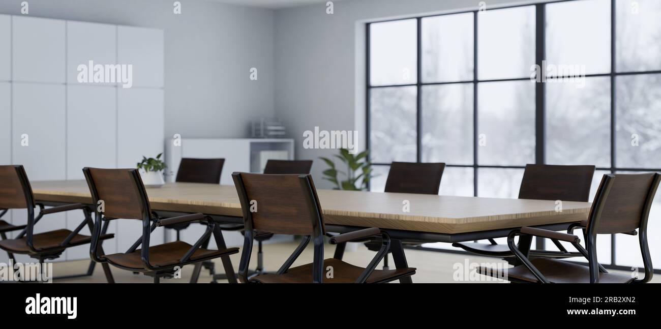 Interior design of a modern contemporary meeting room with large wooden ...