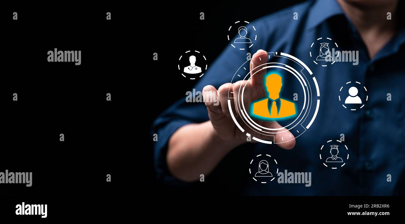 Businesswoman touching human resources sign - HR, HRM, HRD concept ...