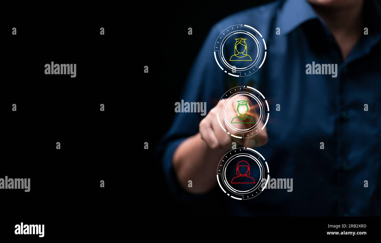 Businesswoman touching human resources sign - HR, HRM, HRD concept ...