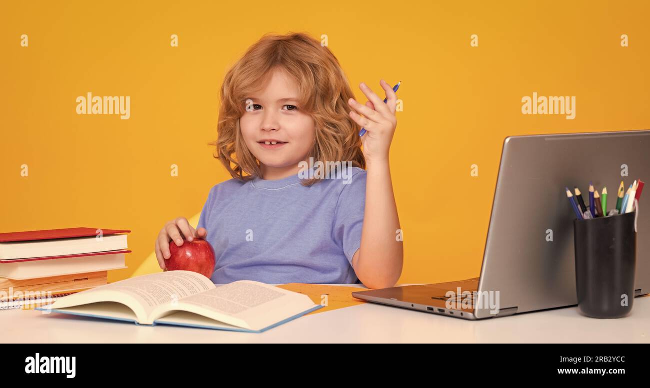 School child studying in classroom at elementary school. Kid studying ...