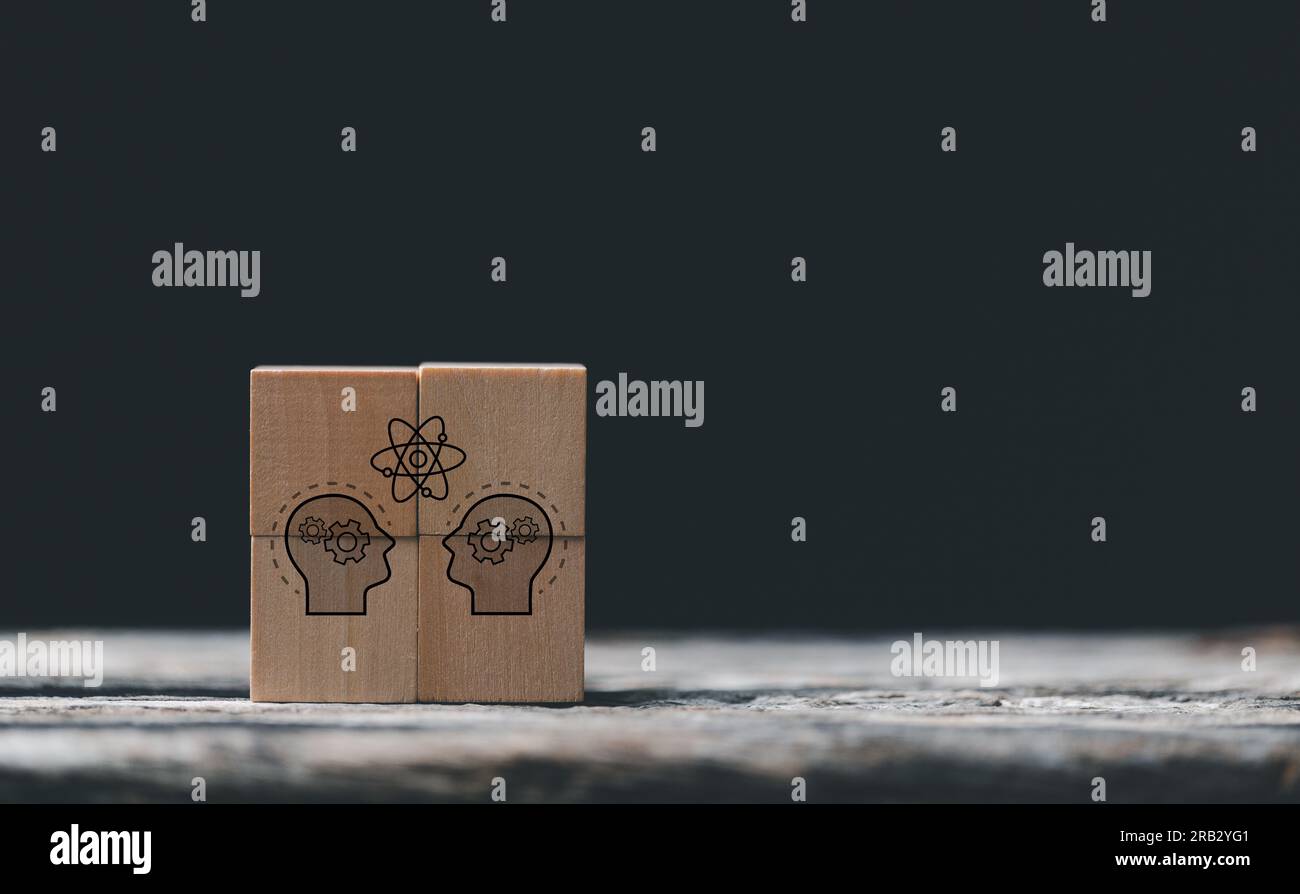 Knowledge and education concept. Concept creative idea and innovation. Hand choose wooden cube ...