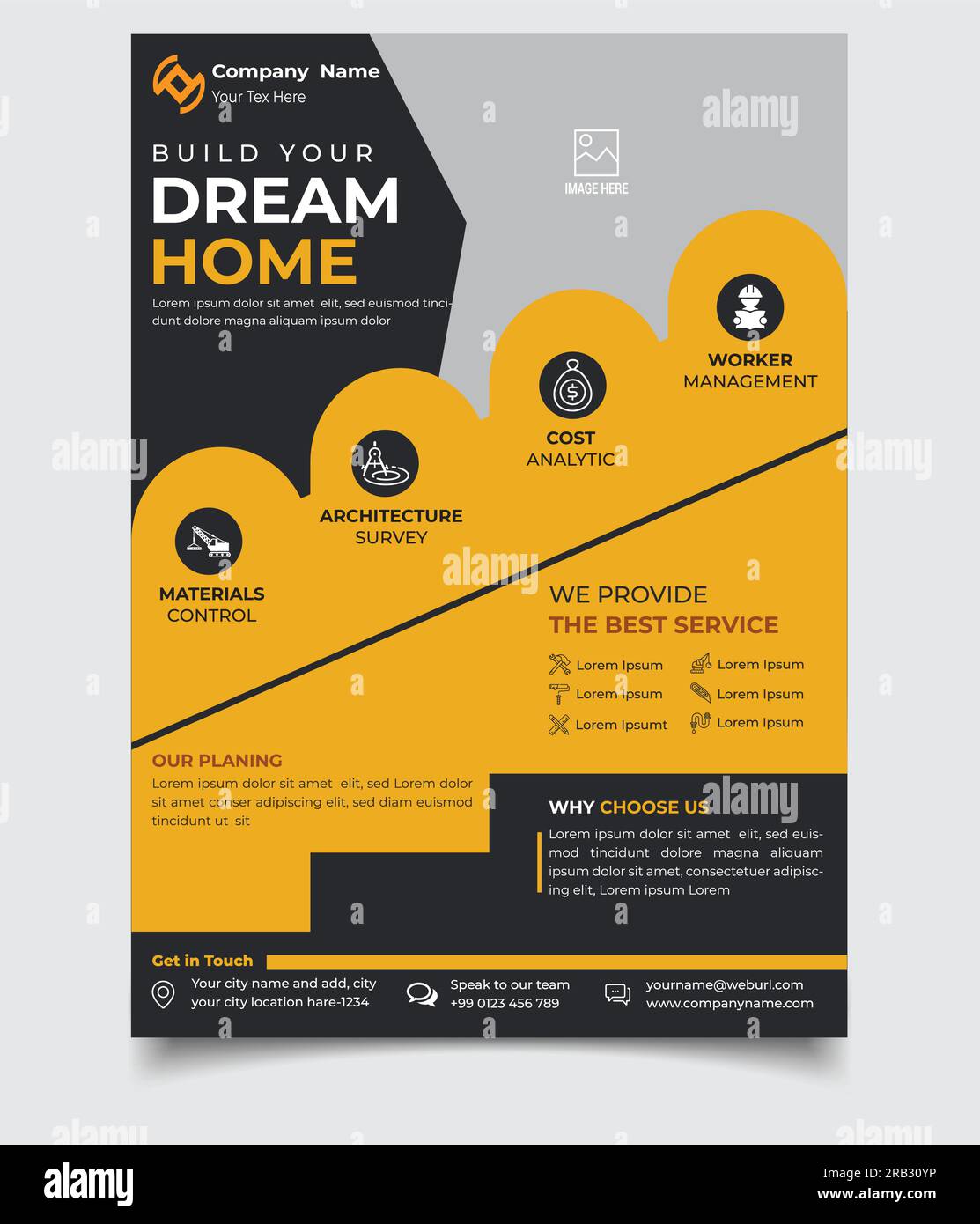 House, Building or Construction Flyer vector Template. Construction Brochure Cover, Poster ...