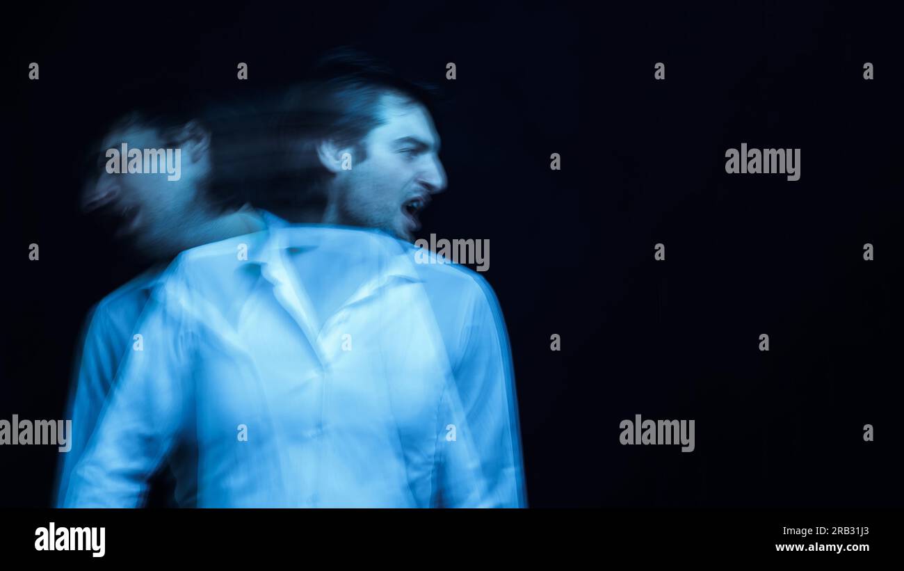 schizophrenic portrait of psychopathic man with mental disorders in ...