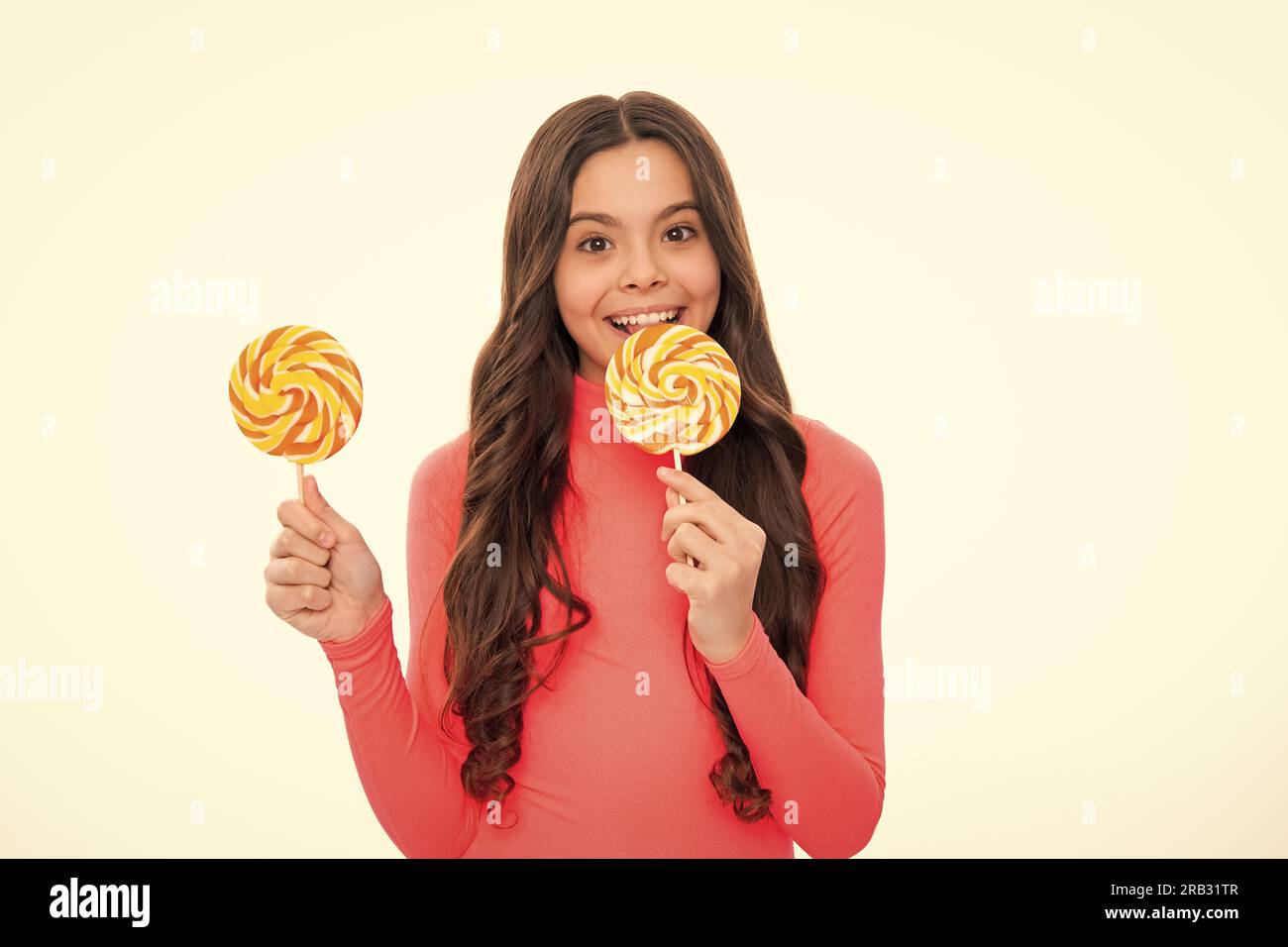 Teenage girl with candy lollipop, happy child 12, 13, 14 years old ...