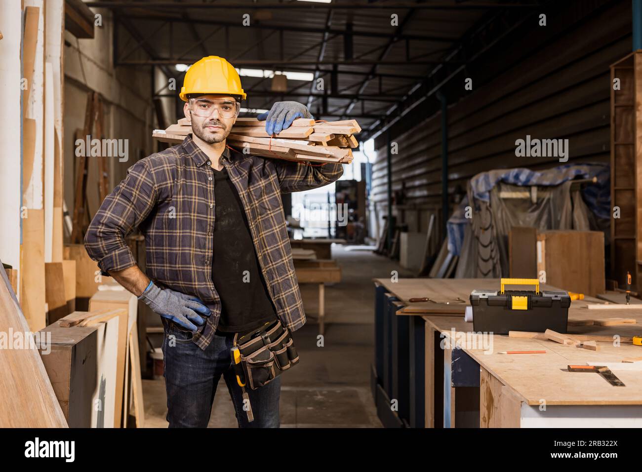 portrait hispanic indian male wood worker labor employee staff standing ...
