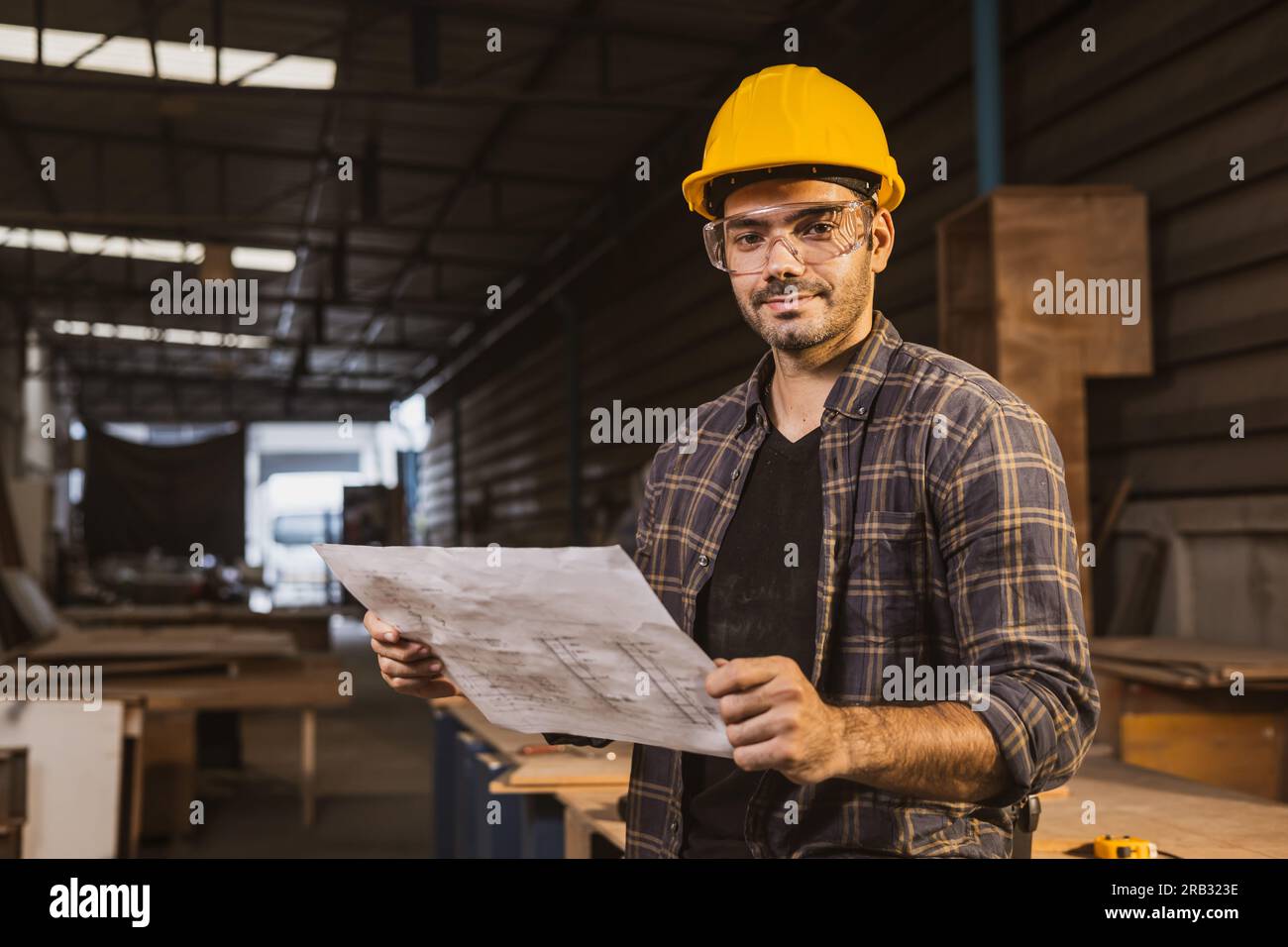 portrait hispanic indian male wood worker happy smile, construction ...
