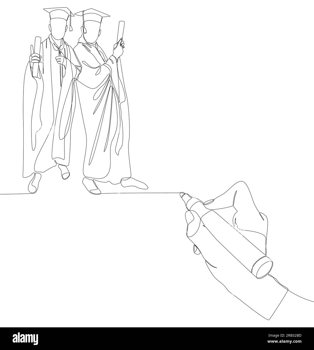 One continuous line of university student graduation event drawn by ...
