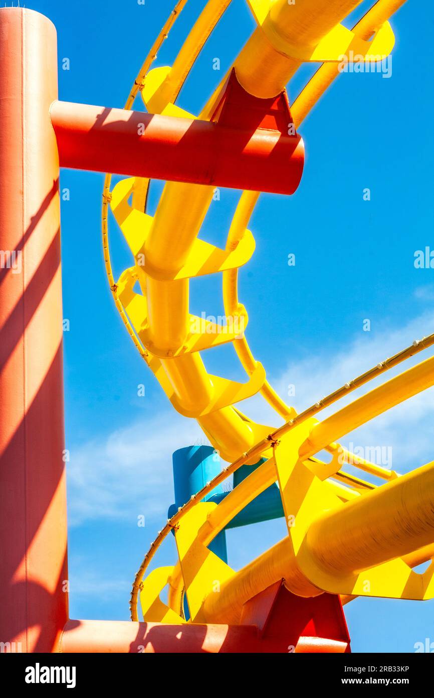 Detail of a roller coaster track and support post Stock Photo - Alamy
