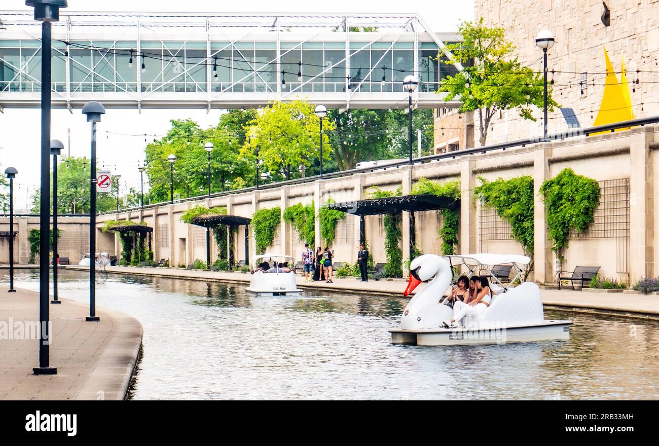 Three young women riding a swan boat on a river Stock Photo - Alamy