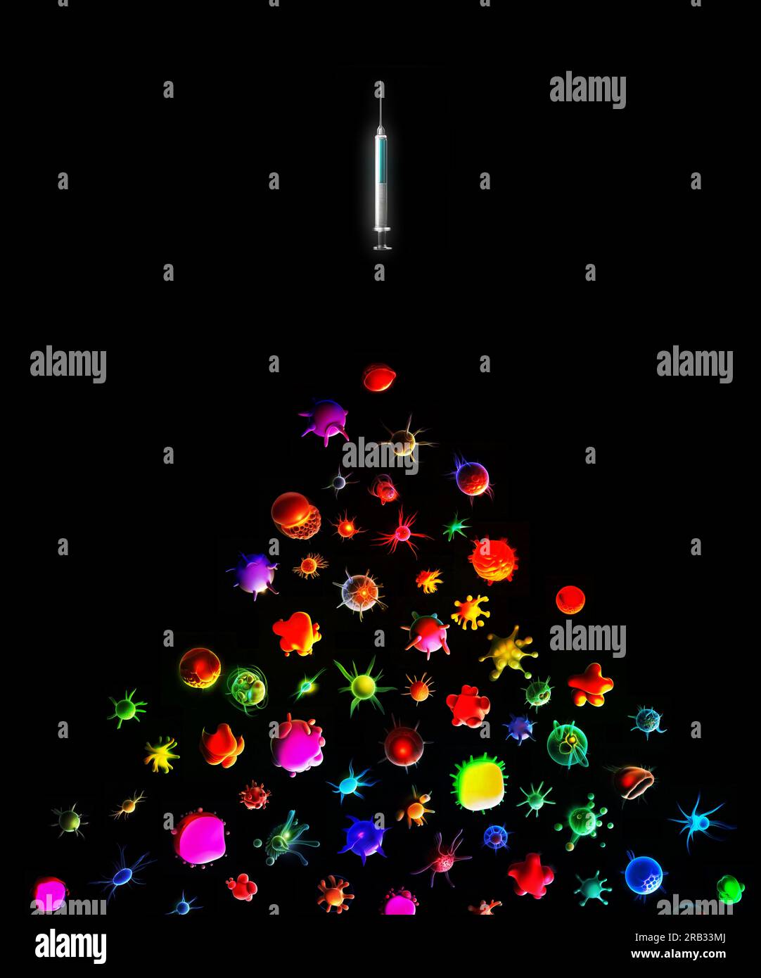 Vaccine syringe with bacteria and viruses Stock Photo - Alamy