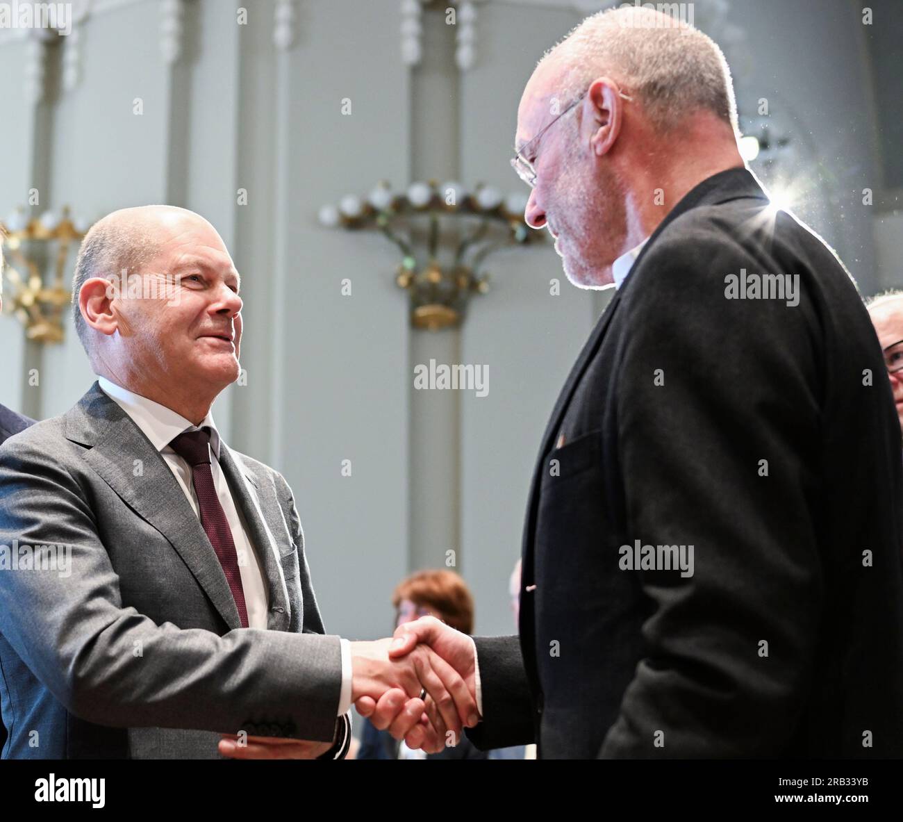 Berlin, Germany. 06th July, 2023. German Chancellor Olaf Scholz (l, SPD ...