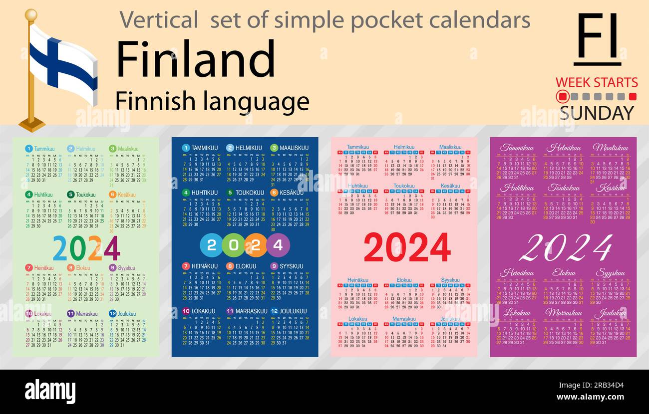 Finnish vertical set of pocket calendar for 2024 (two thousand twenty ...