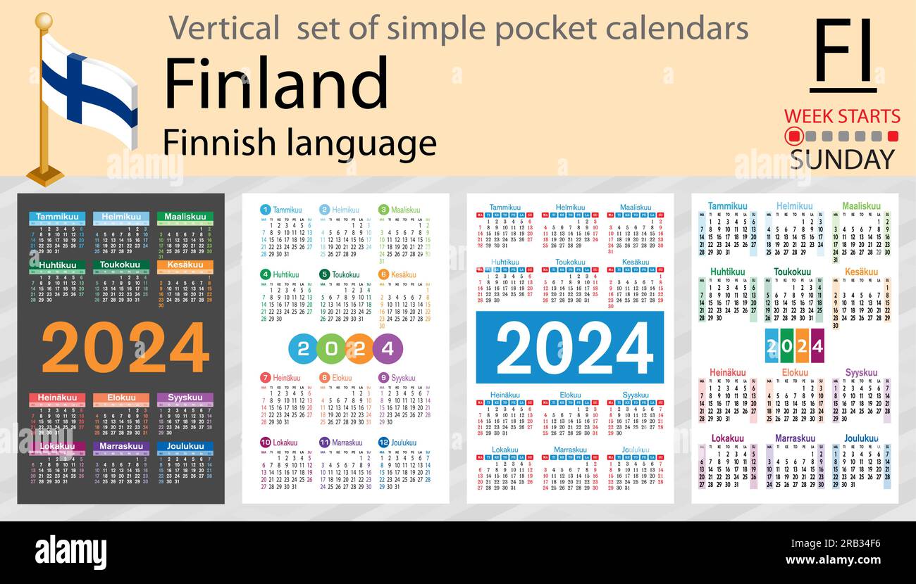 Finnish vertical set of pocket calendar for 2024 (two thousand twenty ...