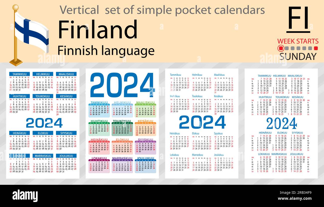 Finnish vertical set of pocket calendar for 2024 (two thousand twenty ...