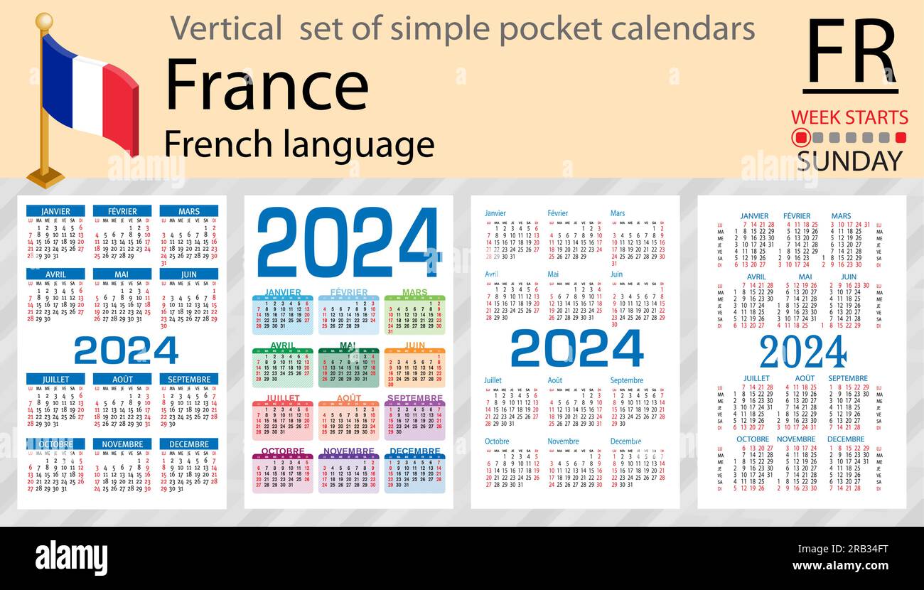 French vertical set of pocket calendar for 2024 (two thousand twenty ...