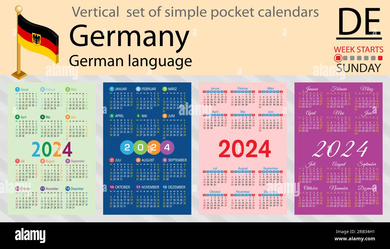 German vertical set of pocket calendar for 2024 (two thousand twenty ...