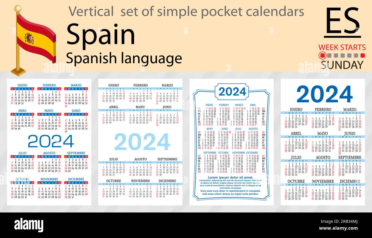 Spanish vertical set of pocket calendar for 2024 (two thousand twenty ...