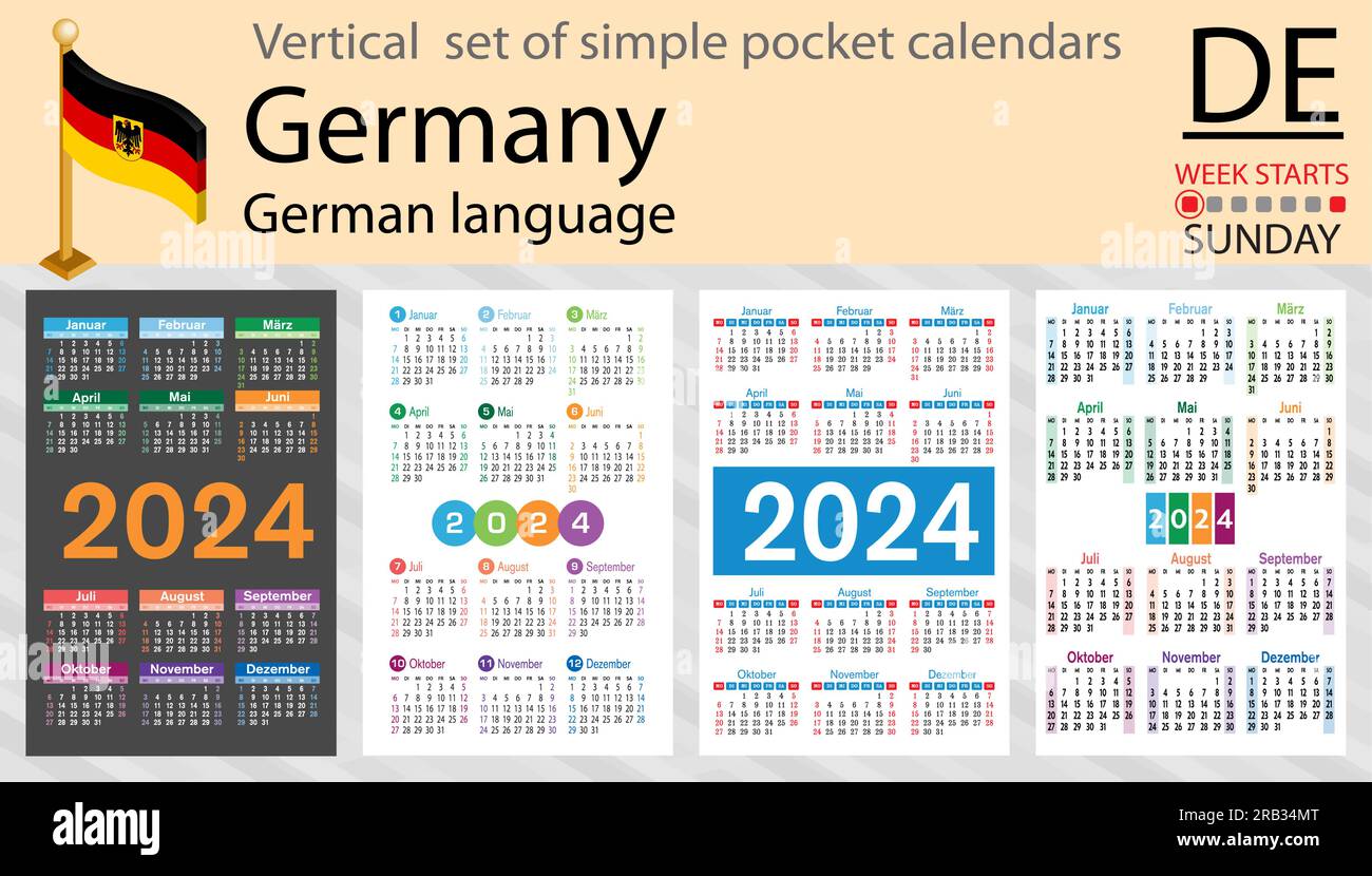 German vertical set of pocket calendar for 2024 (two thousand twenty ...