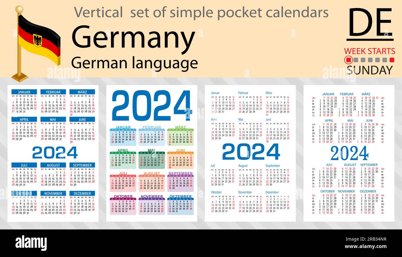 German vertical set of pocket calendar for 2024 (two thousand twenty ...