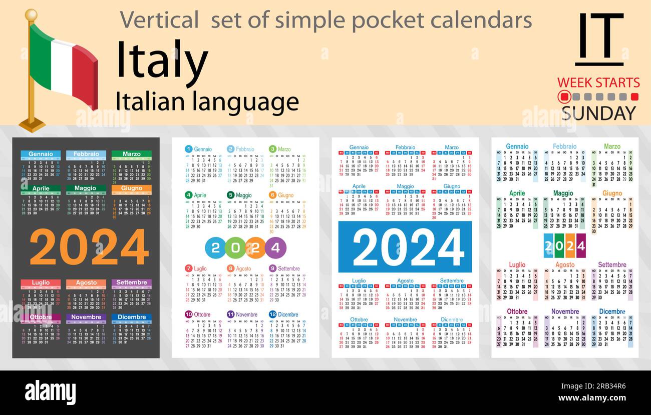 Italian vertical set of pocket calendar for 2024 (two thousand twenty ...