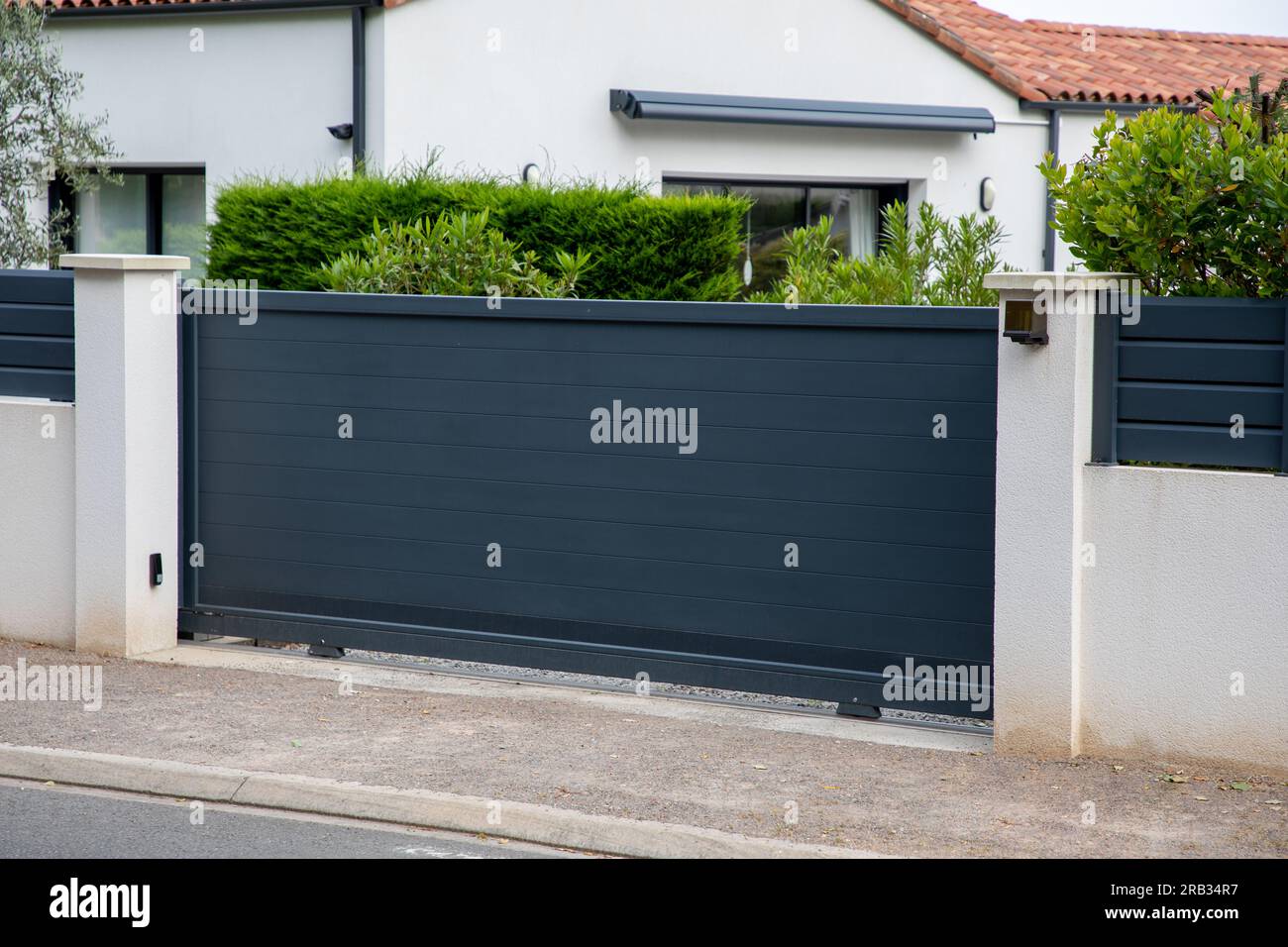 door gray gate steel big grey dark metal sliding electric portal fence ...